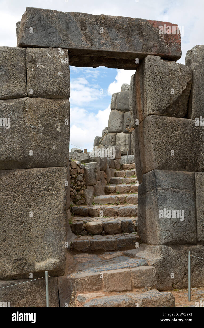 Inca gate in the Inca fortress Sacsayhuaman in Cusco Peru Stock Photo ...