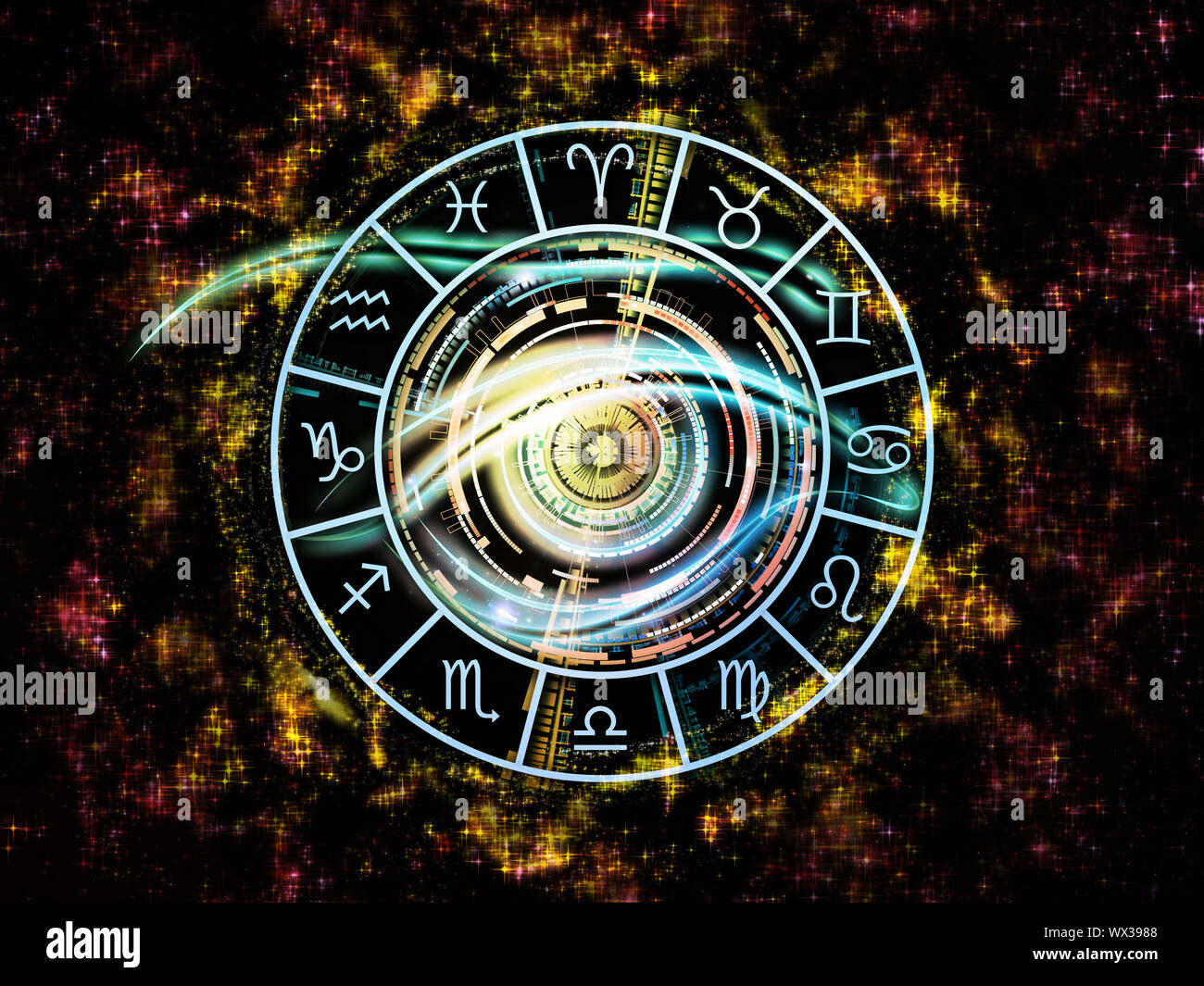 Arrangement of Zodiac symbols, eye graphic and abstract design elements ...