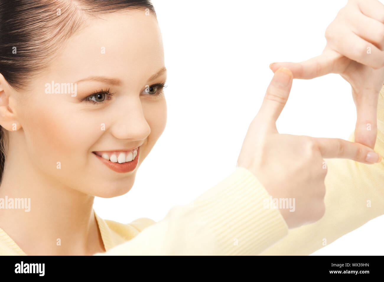 picture of lovely woman creating a frame with fingers Stock Photo - Alamy