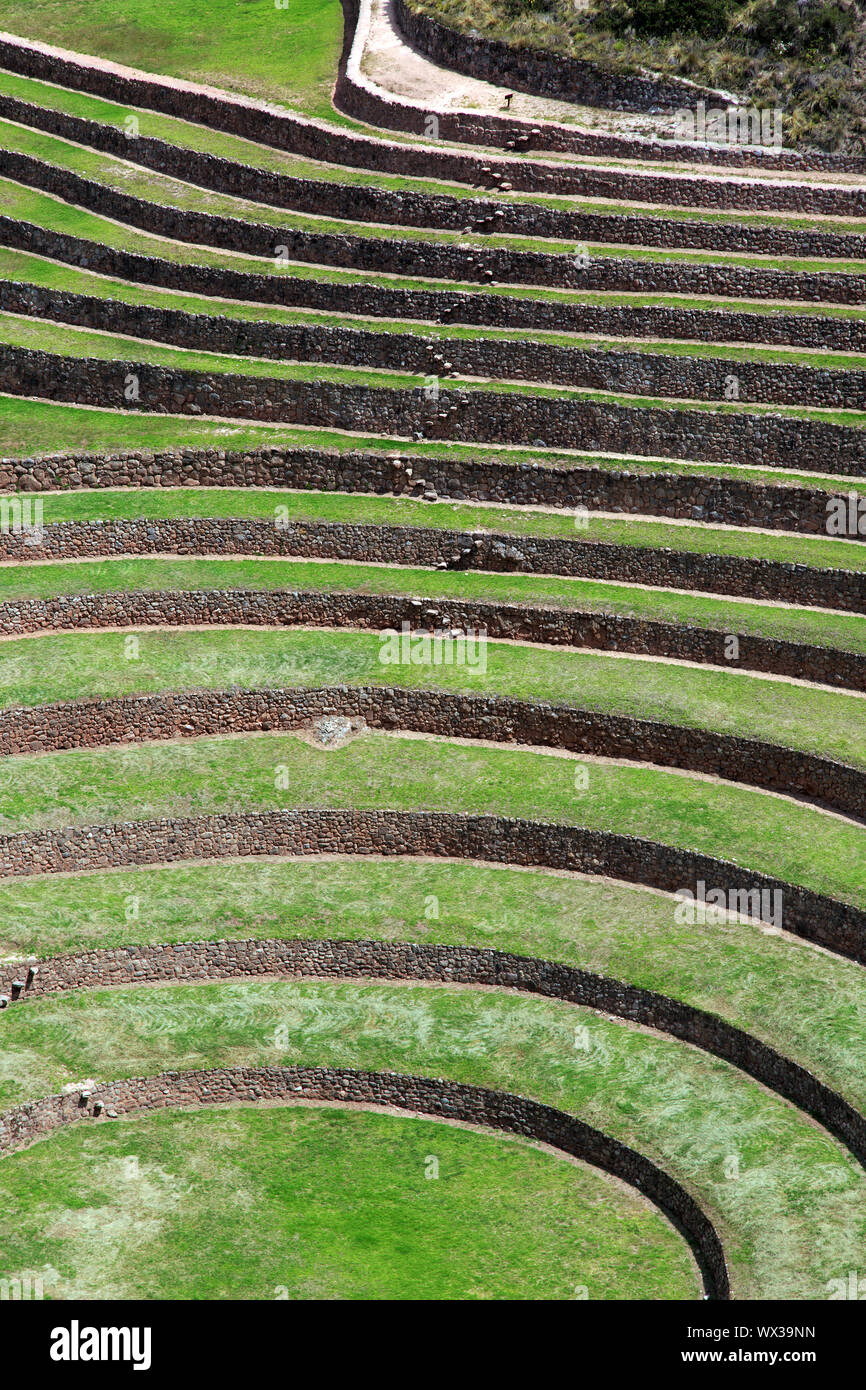 Moray agricultural laboratory of the Incas near Maras in Peru Stock ...
