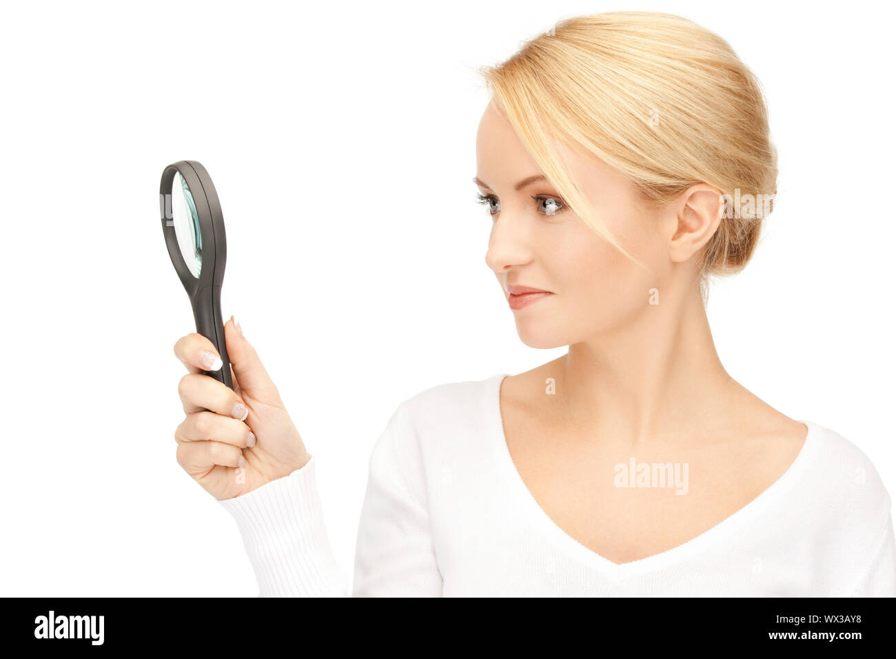 picture of beautiful woman with magnifying glass Stock Photo - Alamy