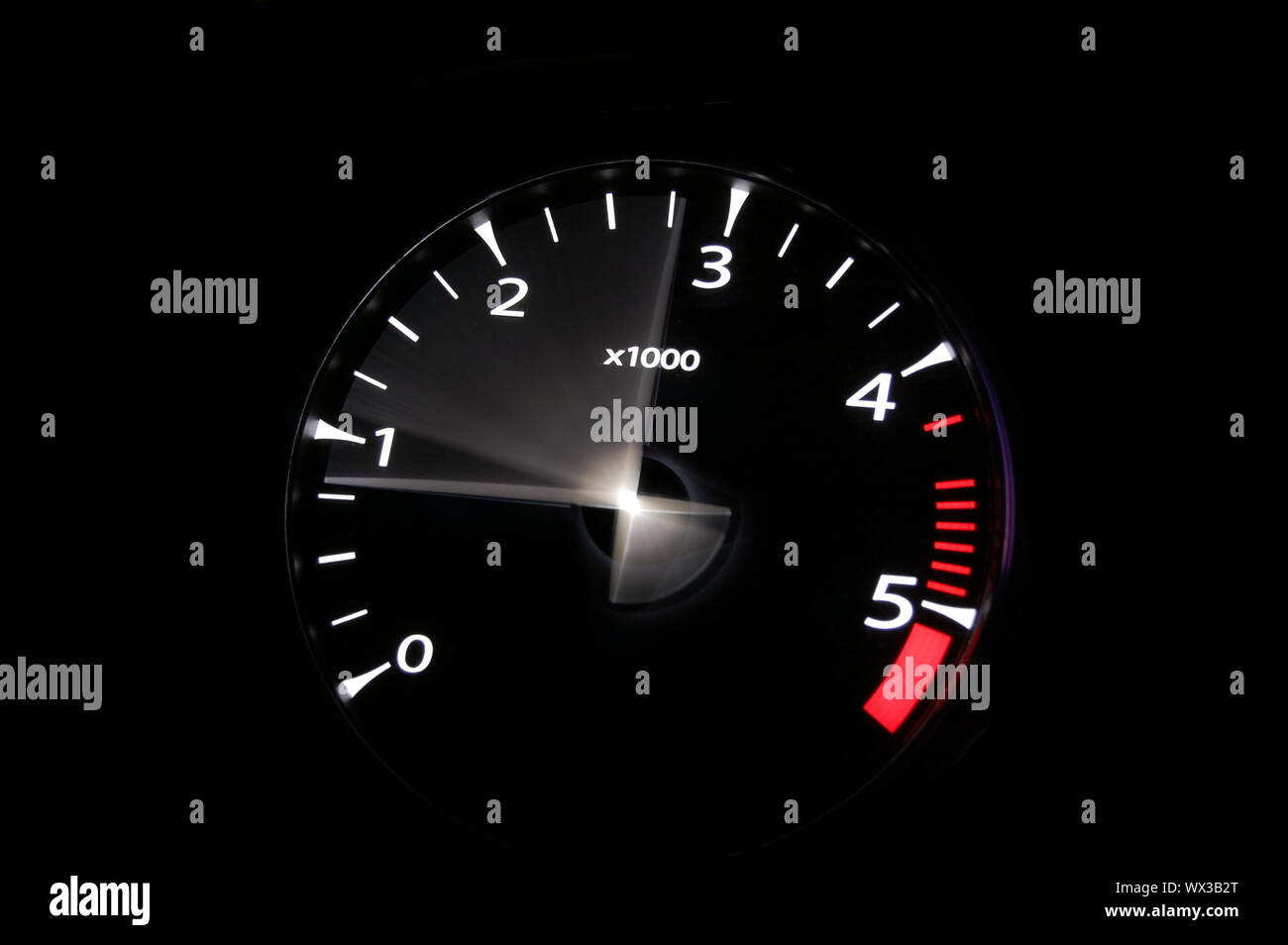 moving revs meter of a sports car on a black background Stock Photo - Alamy