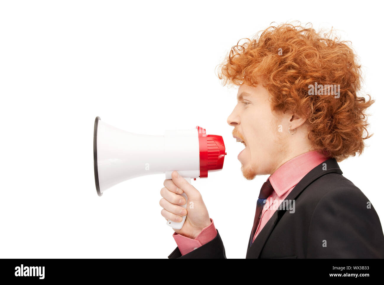 Aggressive guy shouting on megaphone hi-res stock photography and ...