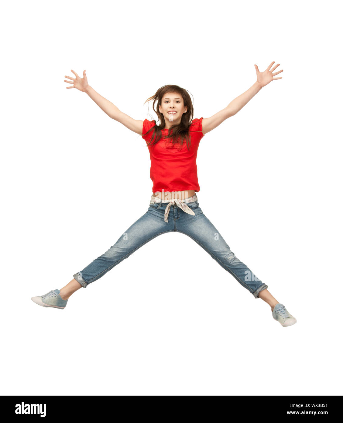bright picture of happy jumping teenage girl Stock Photo - Alamy