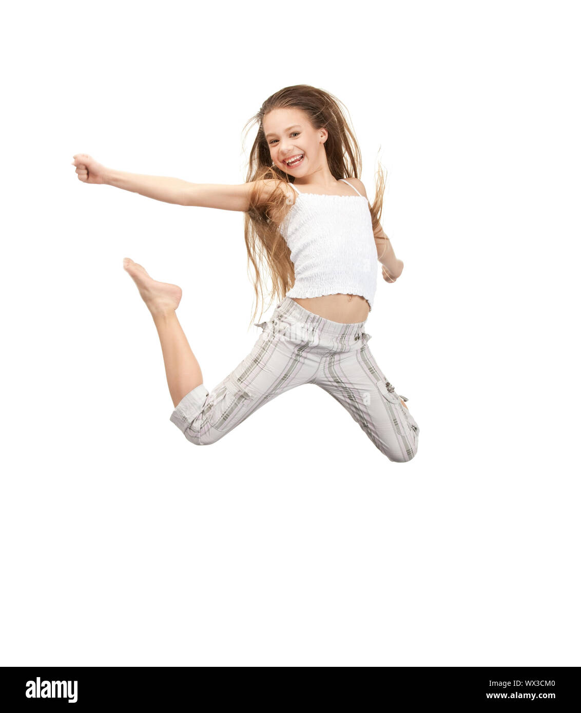 bright picture of happy jumping teenage girl Stock Photo - Alamy