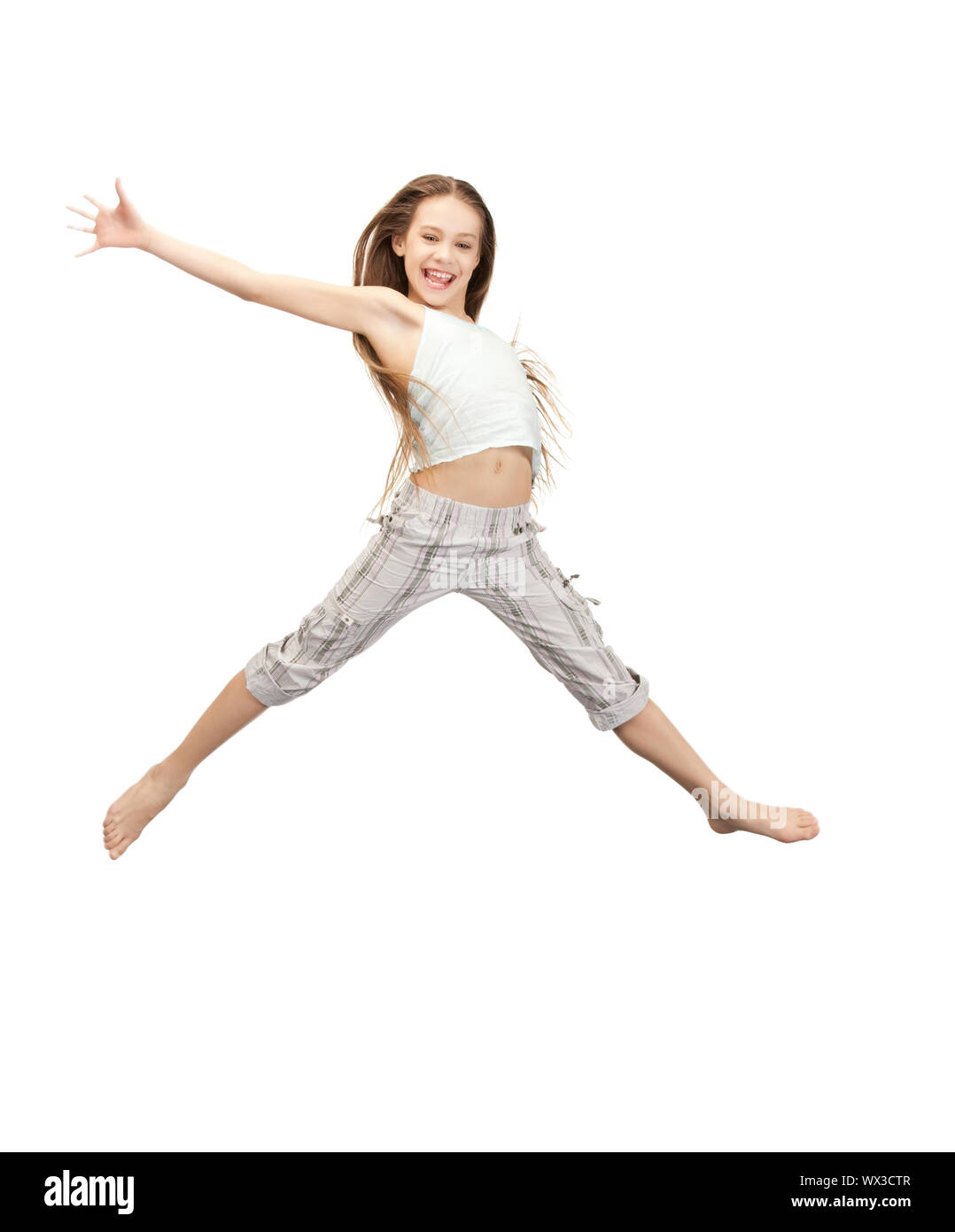bright picture of happy jumping teenage girl Stock Photo - Alamy