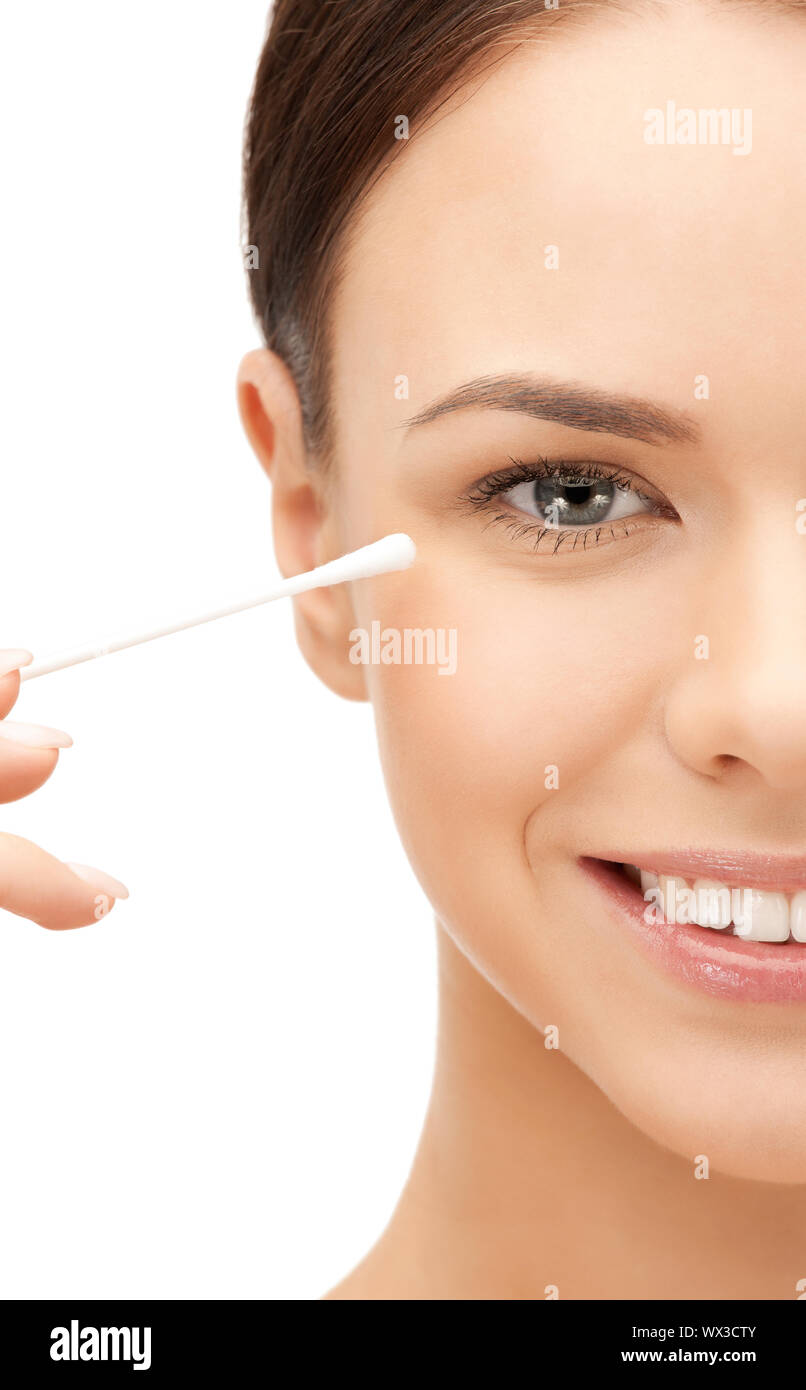 beautiful woman with cotton bud Stock Photo - Alamy