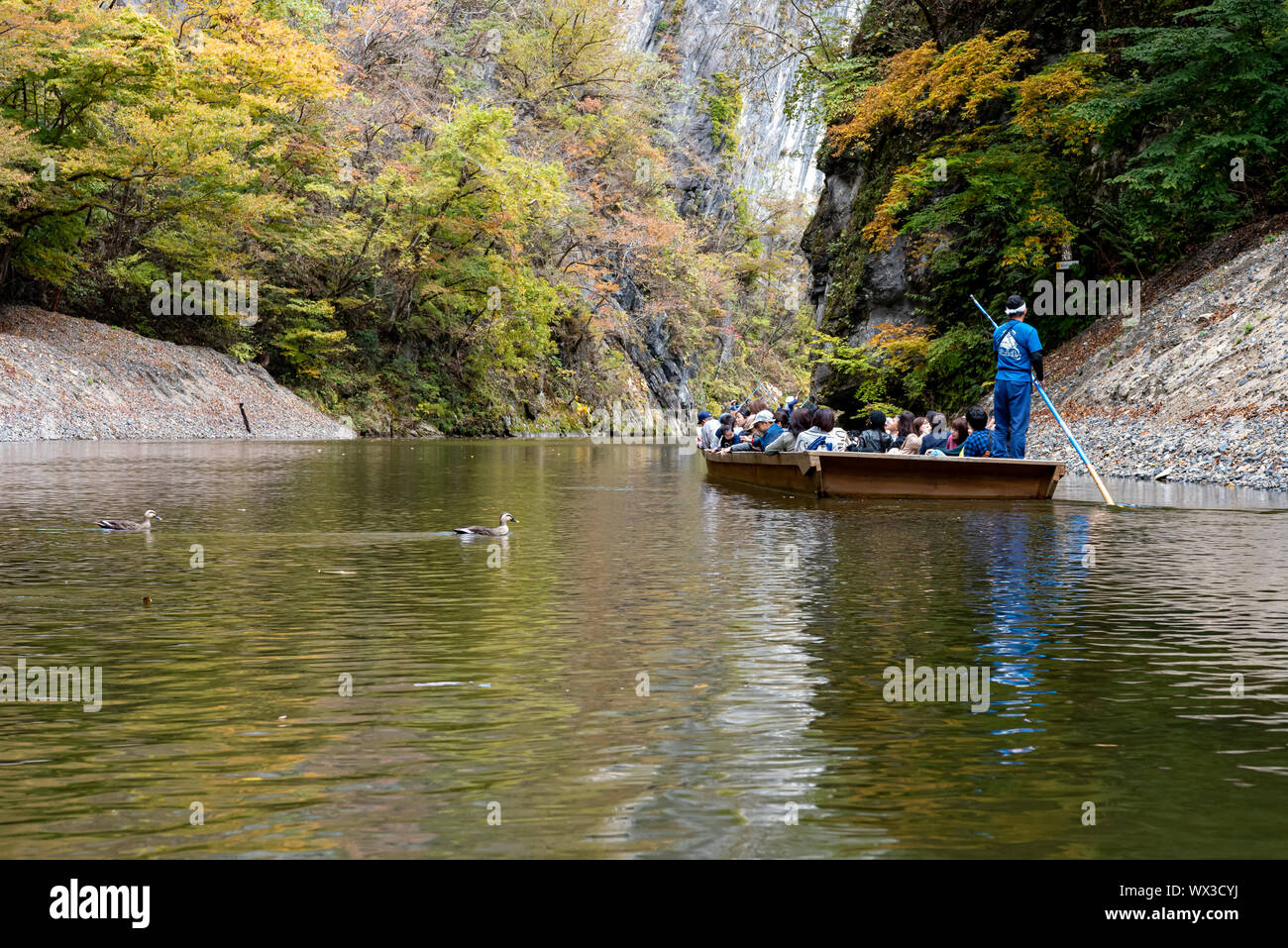 Geibikei Gorge River Cruises in Autumn foliage season. Beautiful ...