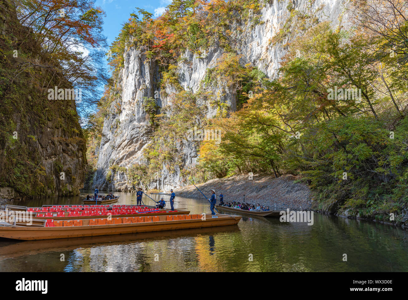 Geibikei Gorge River Cruises in Autumn foliage season. Beautiful ...