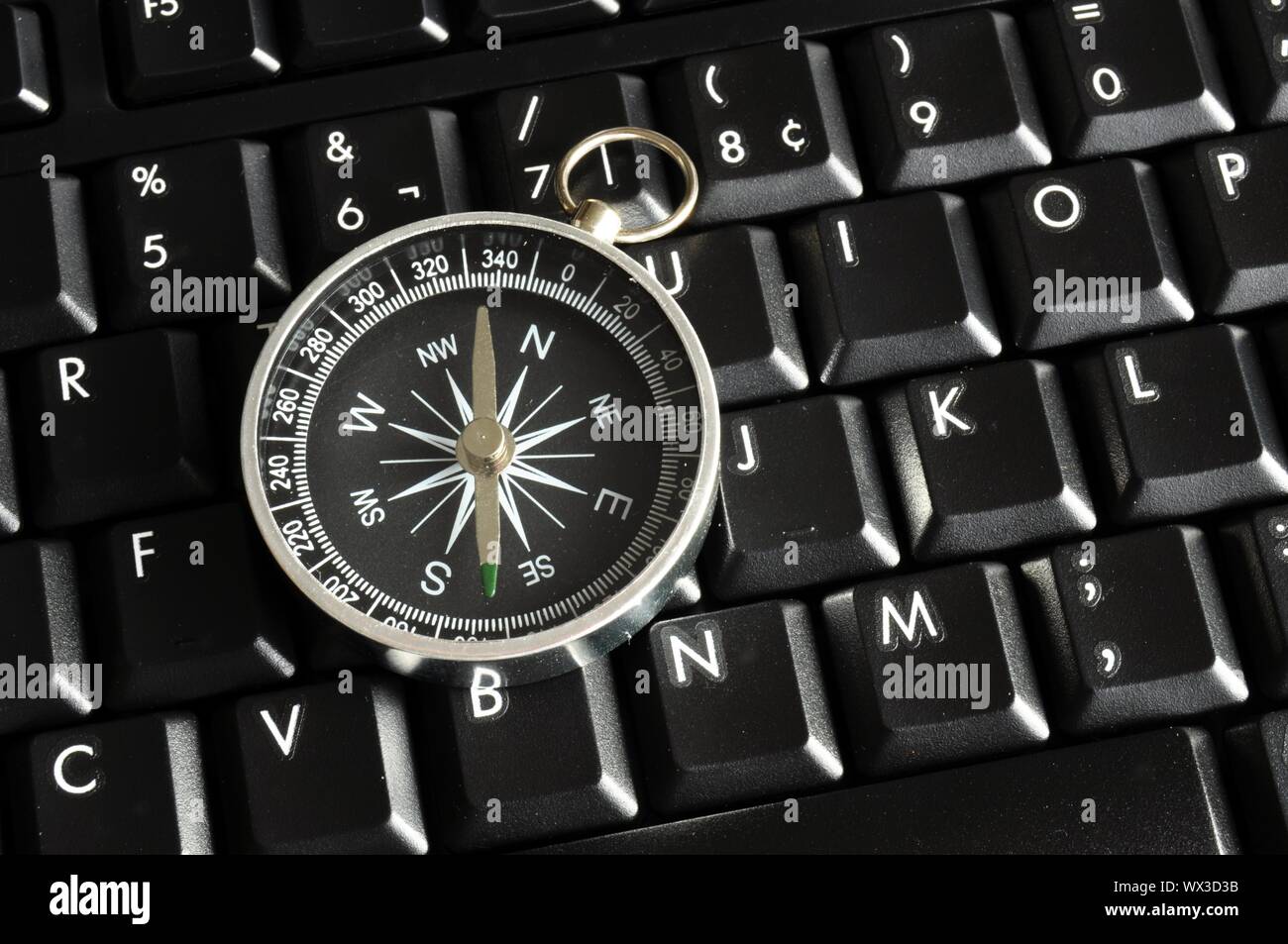 computer keyboard and compass showing internet navigation concept Stock ...