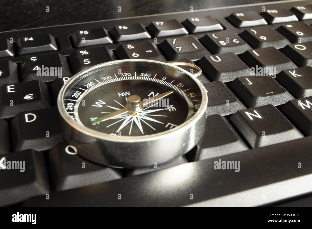 computer keyboard and compass showing internet navigation concept Stock ...