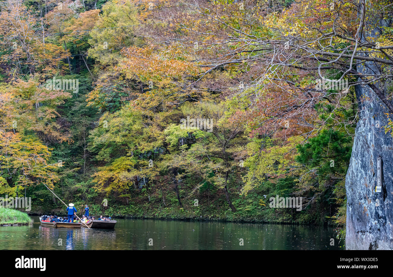 Geibikei Gorge River Cruises in Autumn foliage season. Beautiful ...