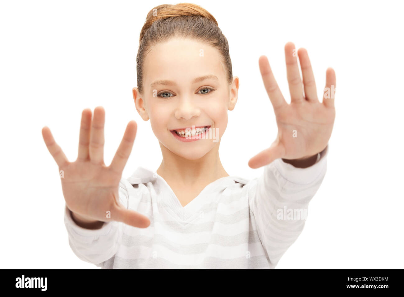 bright picture of happy teenage girl showing her palms Stock Photo - Alamy