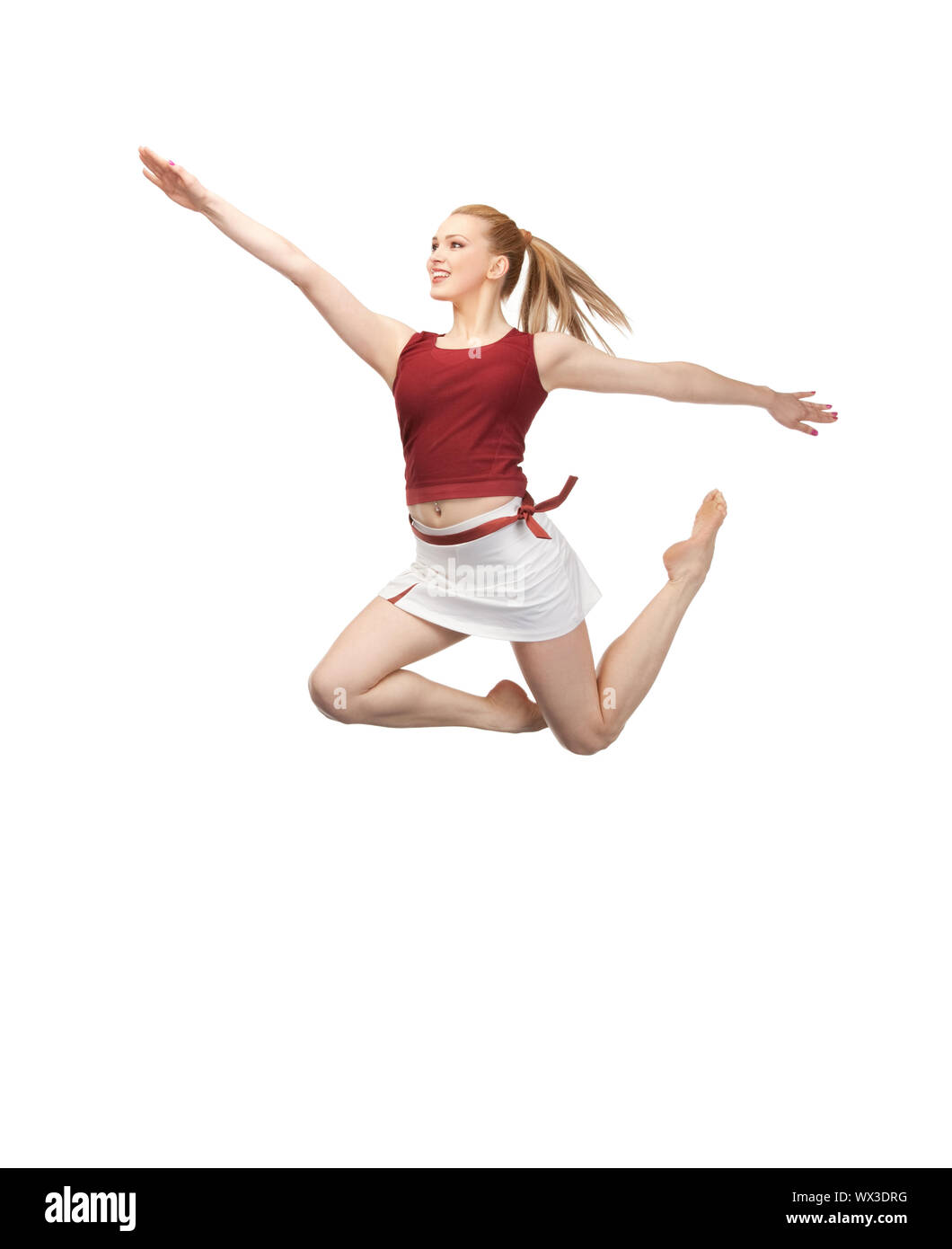 bright picture of happy jumping sporty girl Stock Photo - Alamy