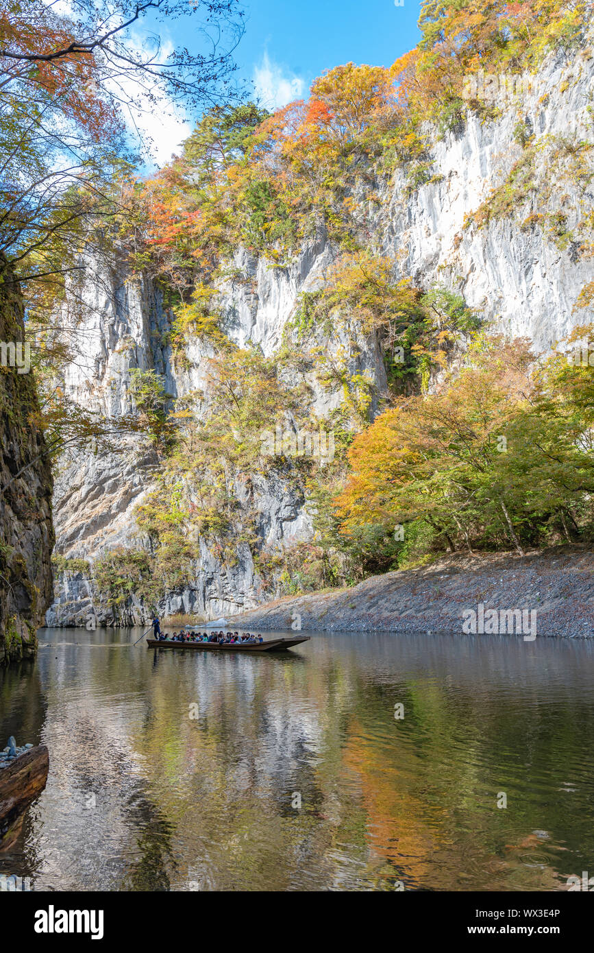 Geibikei Gorge River Cruises in Autumn foliage season. Beautiful ...