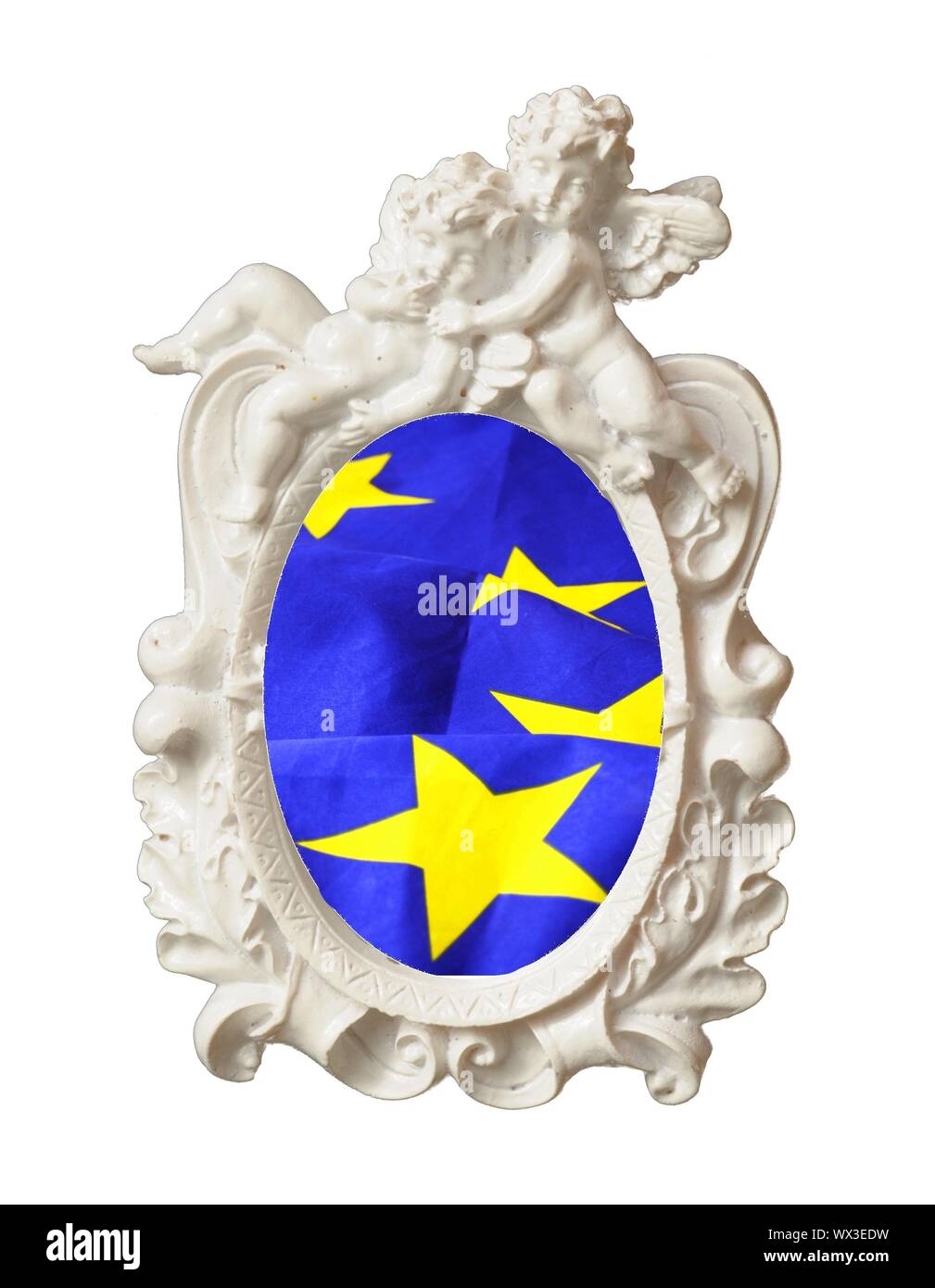 european union or eu flag in a image frame isolated in white background ...