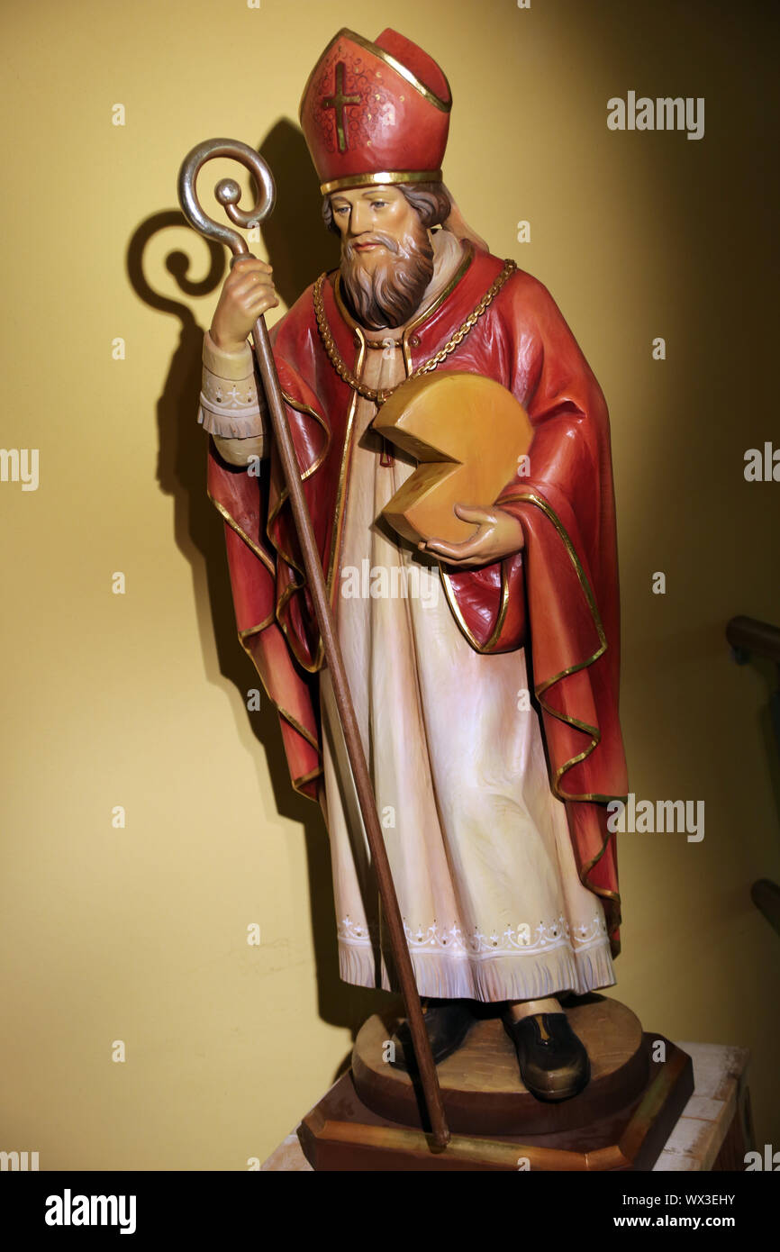 Wooden sculpture St. Theodul, patron saint of the cheese dairy Stock ...