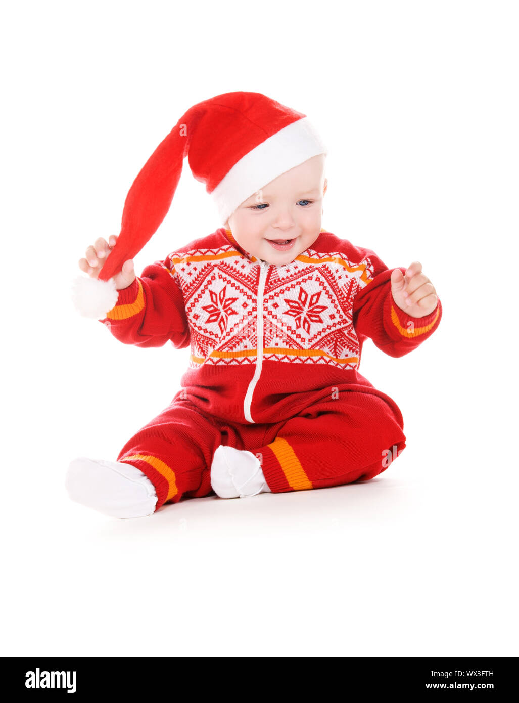 picture of santa helper baby over white Stock Photo - Alamy