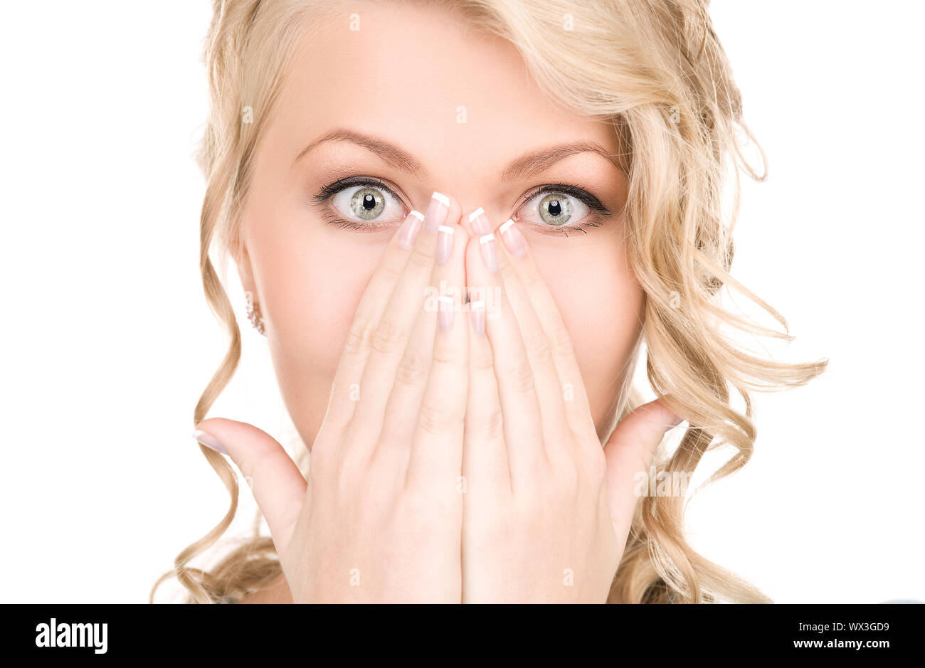 bright picture of surprised woman face over white Stock Photo - Alamy
