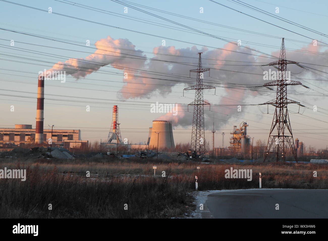 power lines thermal power plant Stock Photo - Alamy