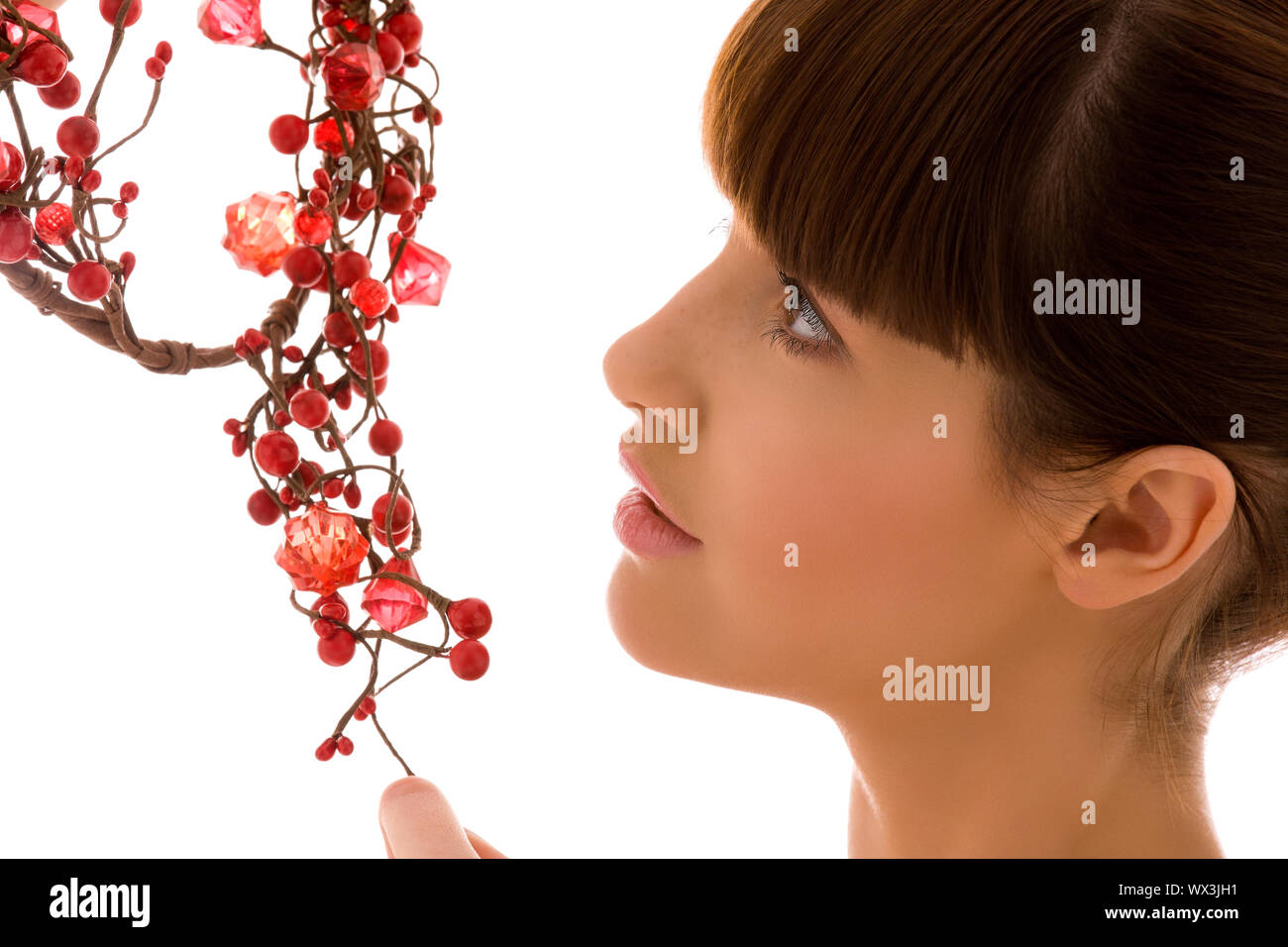 portrait of lovely woman with red ashberry Stock Photo - Alamy