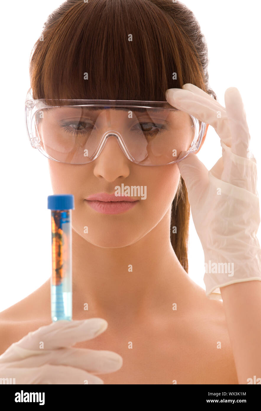 closeup of beautiful lab worker holding up test tube Stock Photo - Alamy