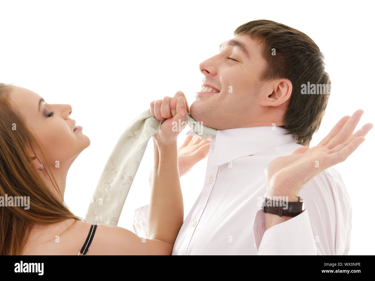 bright picture of conflicting couple over white Stock Photo - Alamy