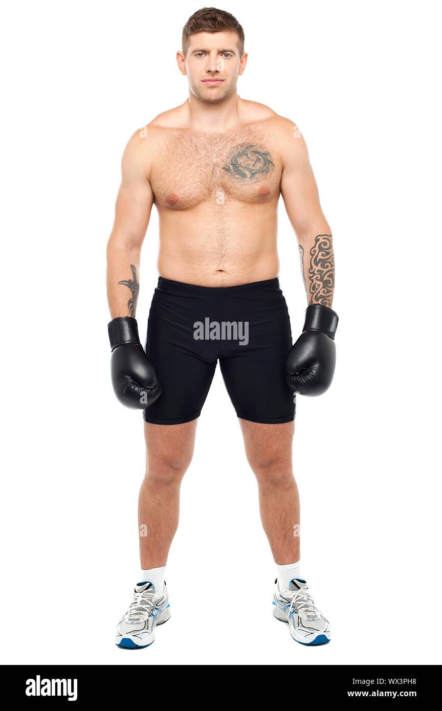 Full length picture of young muscular boxer isolated over white ...