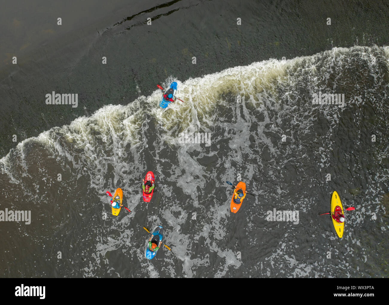 Aerial view of canoes on River Trent Burton Bridge Weir Stock Photo - Alamy