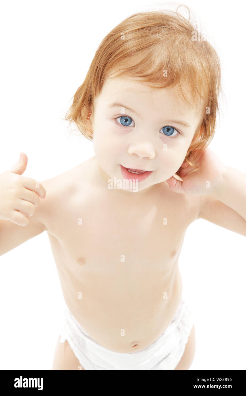 picture of baby boy in diaper over white Stock Photo - Alamy