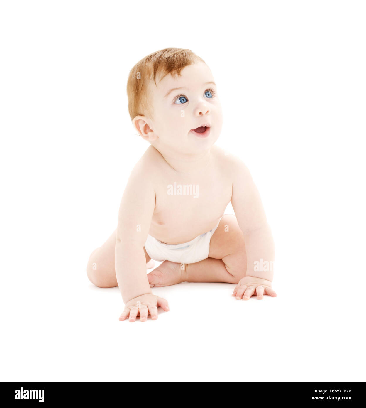 picture of crawling baby boy in diaper over white Stock Photo - Alamy