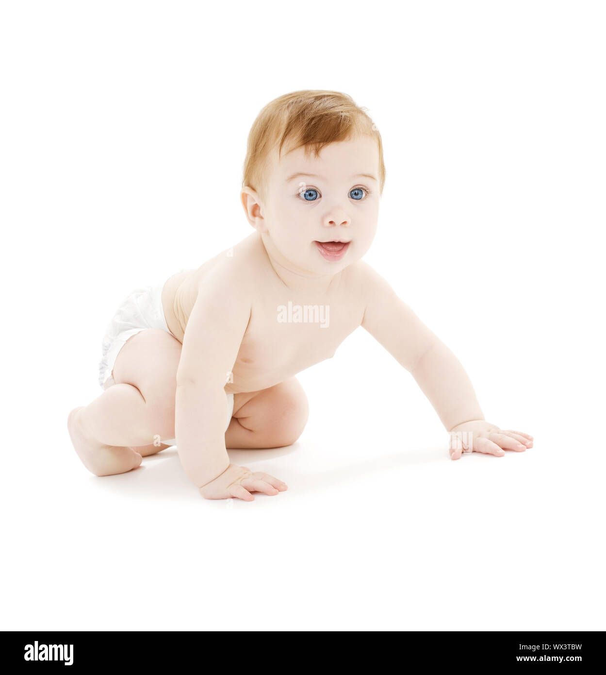 picture of crawling baby boy in diaper over white Stock Photo - Alamy