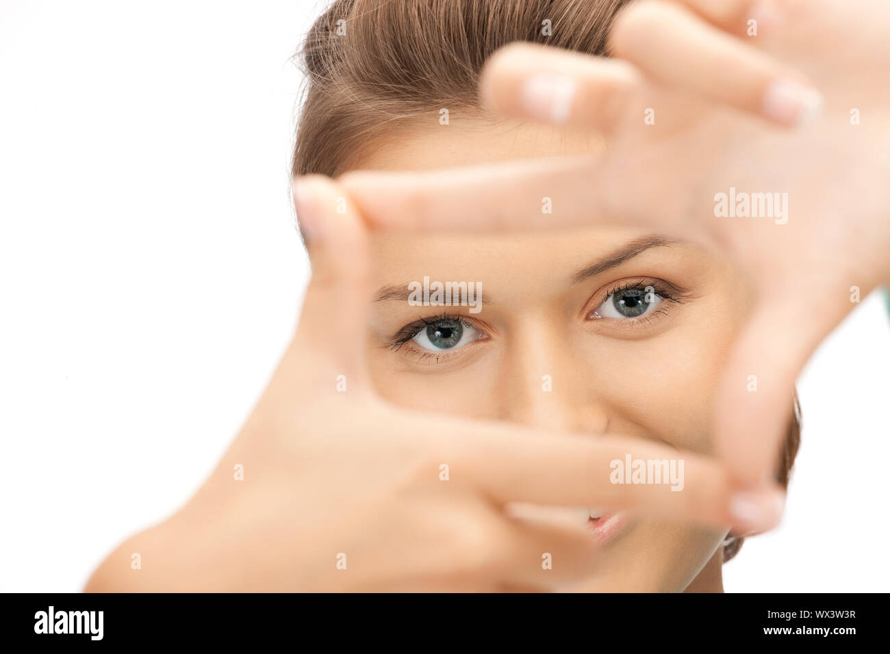 picture of lovely woman creating a frame with fingers Stock Photo - Alamy