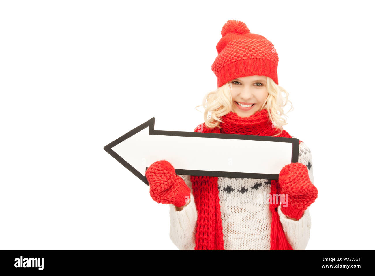 picture of attractive woman with direction arrow sign Stock Photo - Alamy