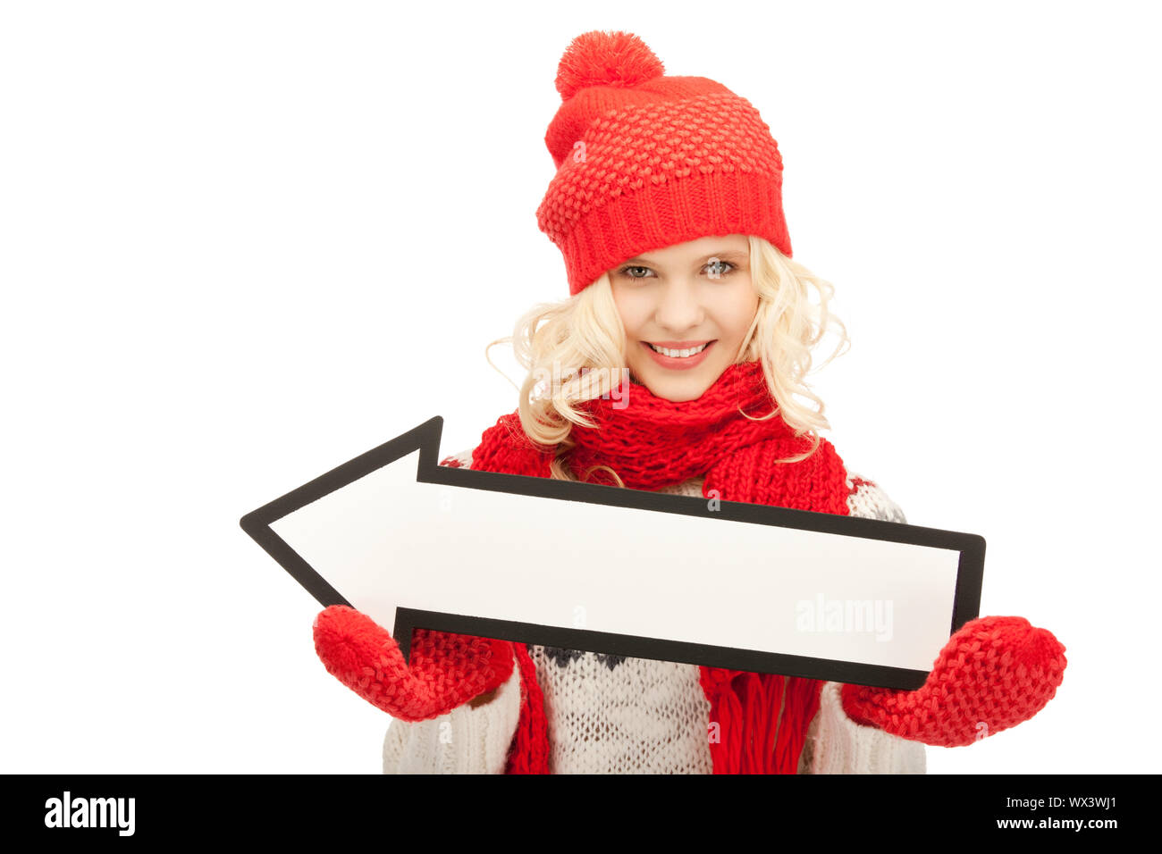 picture of attractive woman with direction arrow sign Stock Photo - Alamy