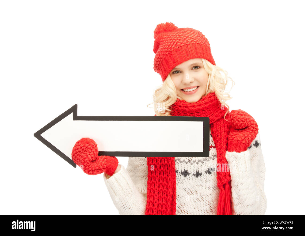 picture of attractive woman with direction arrow sign Stock Photo - Alamy