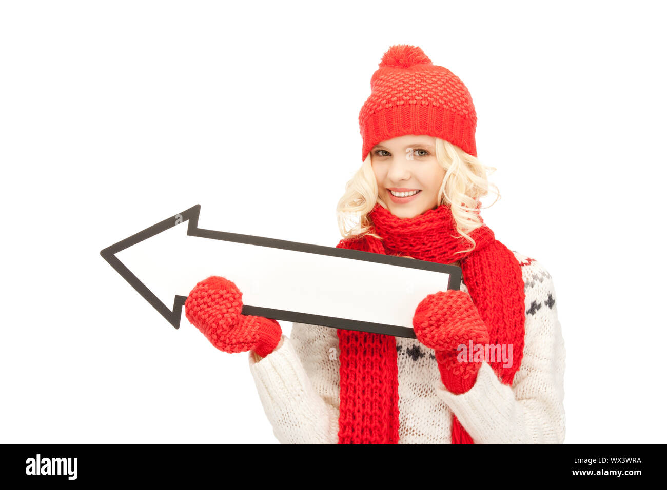 picture of attractive woman with direction arrow sign Stock Photo - Alamy