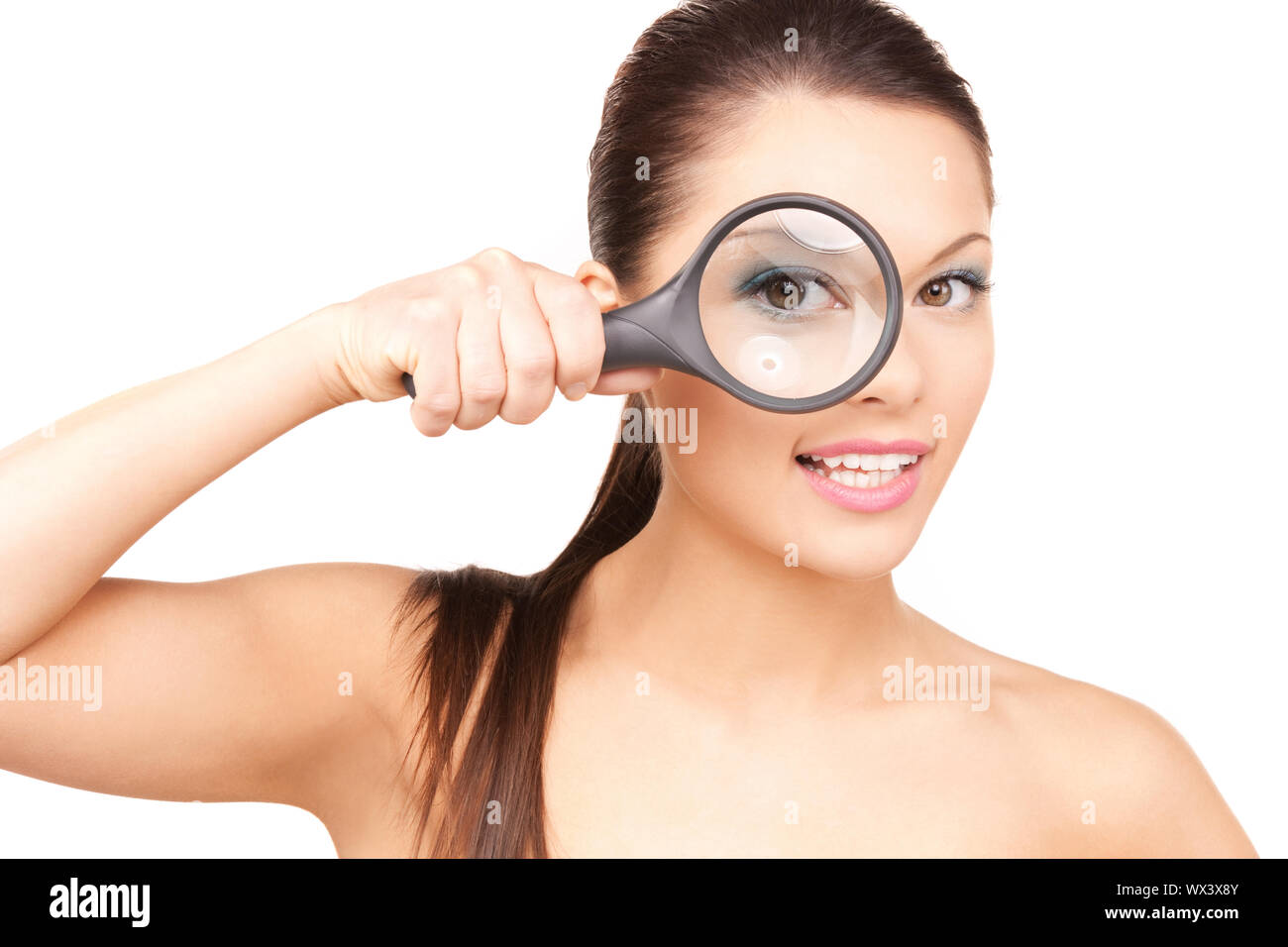 picture of beautiful woman with magnifying glass Stock Photo - Alamy