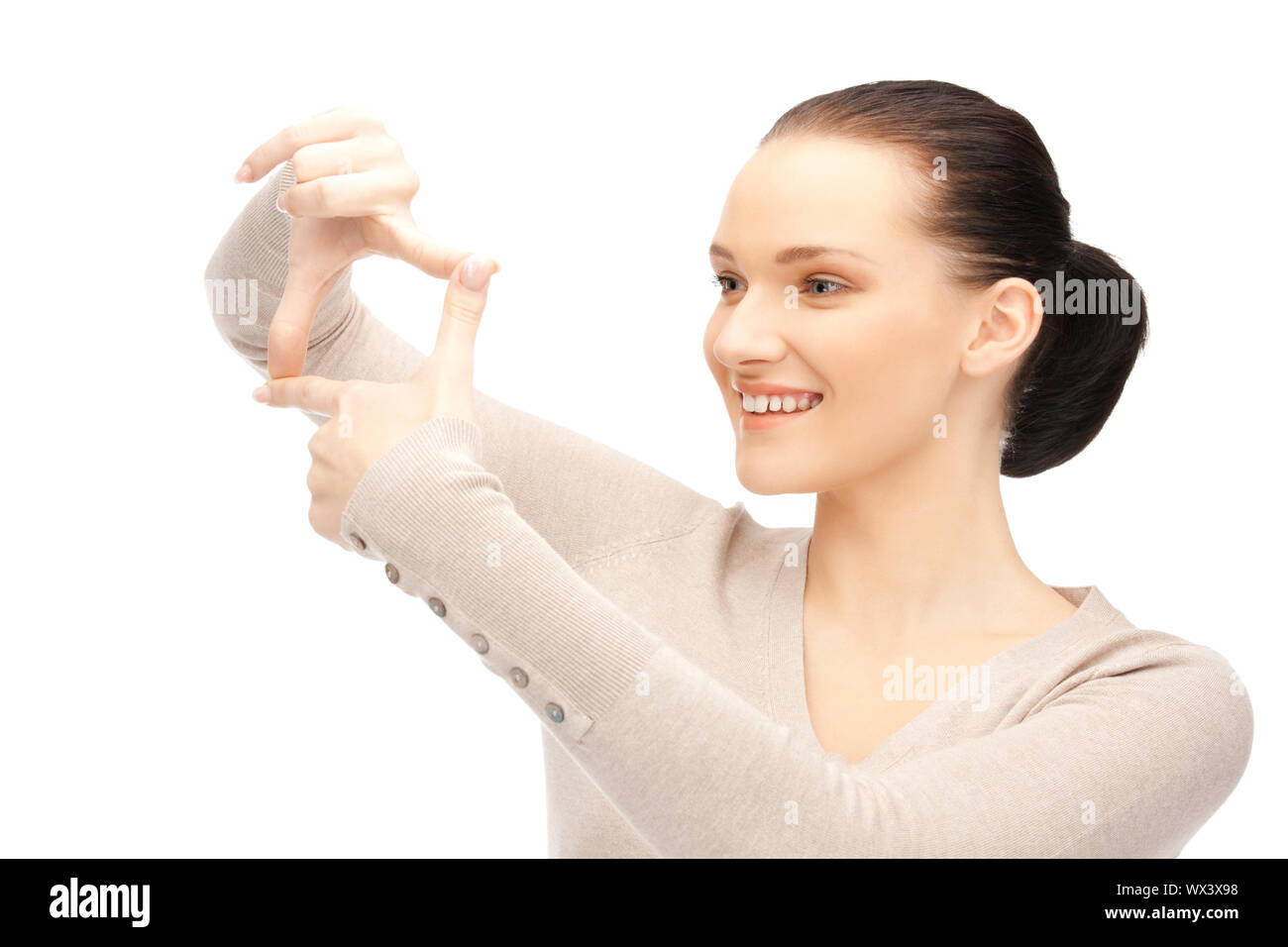 picture of lovely woman creating a frame with fingers Stock Photo - Alamy