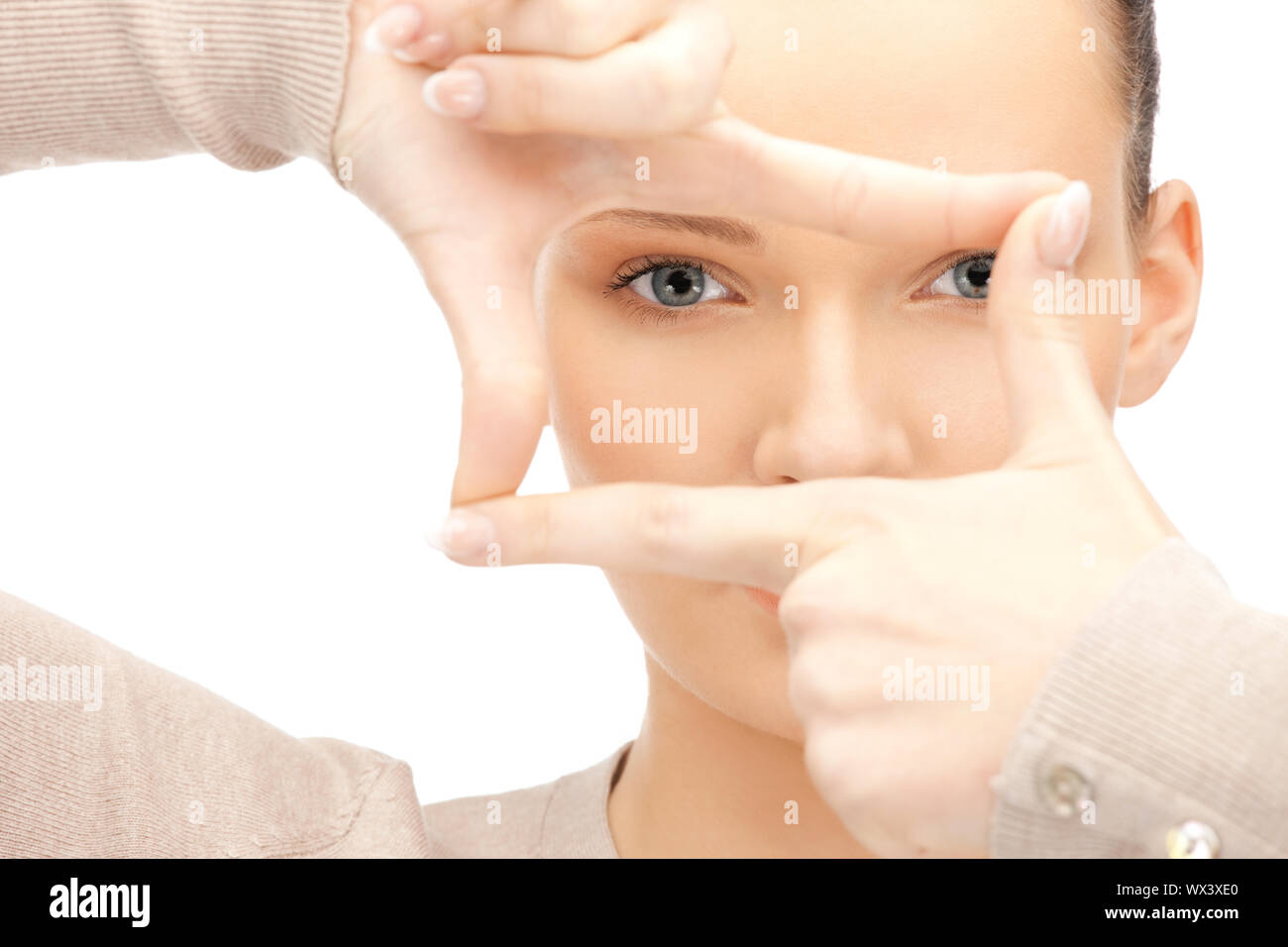 picture of lovely woman creating a frame with fingers Stock Photo - Alamy