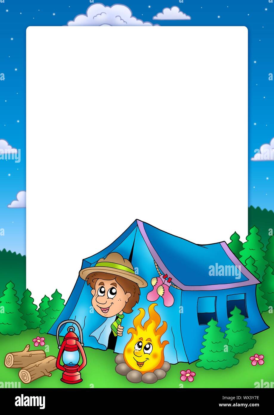 Frame with camping scout - color illustration Stock Photo - Alamy