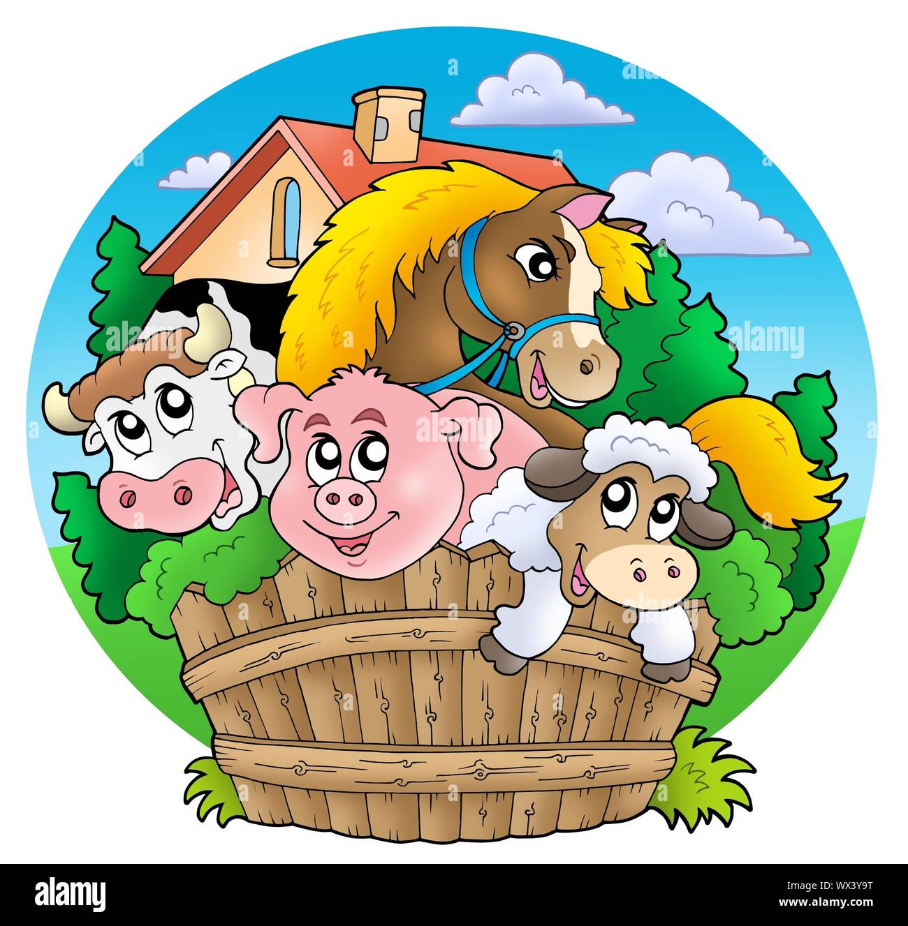 Group of country animals - color illustration Stock Photo - Alamy