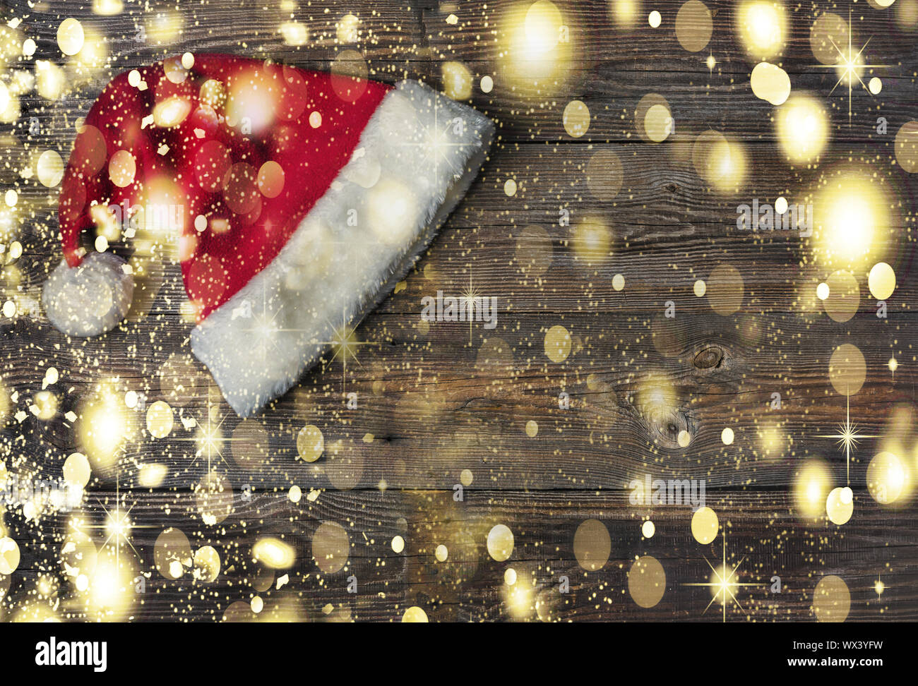 Santa Claus hat , Christmas , New Year, golden falling snow Stock Photo ...