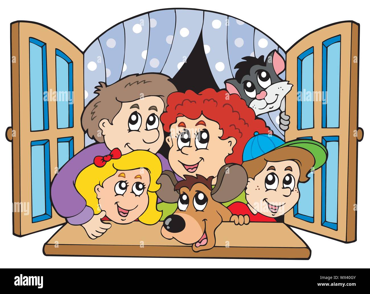 Happy family in open window Stock Vector Image & Art - Alamy