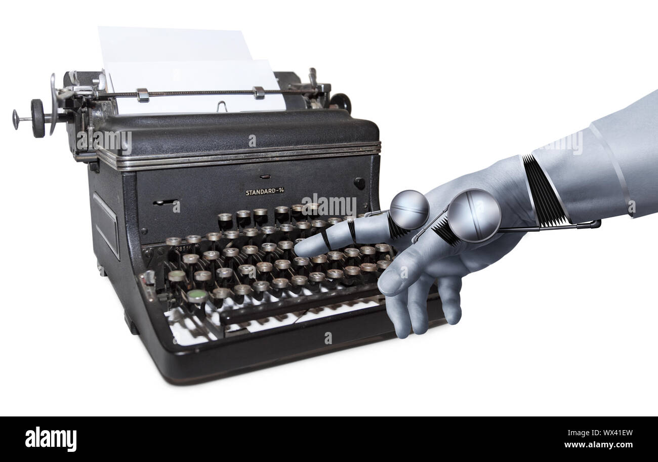 Robot operates a beautiful old typewriter Stock Photo - Alamy