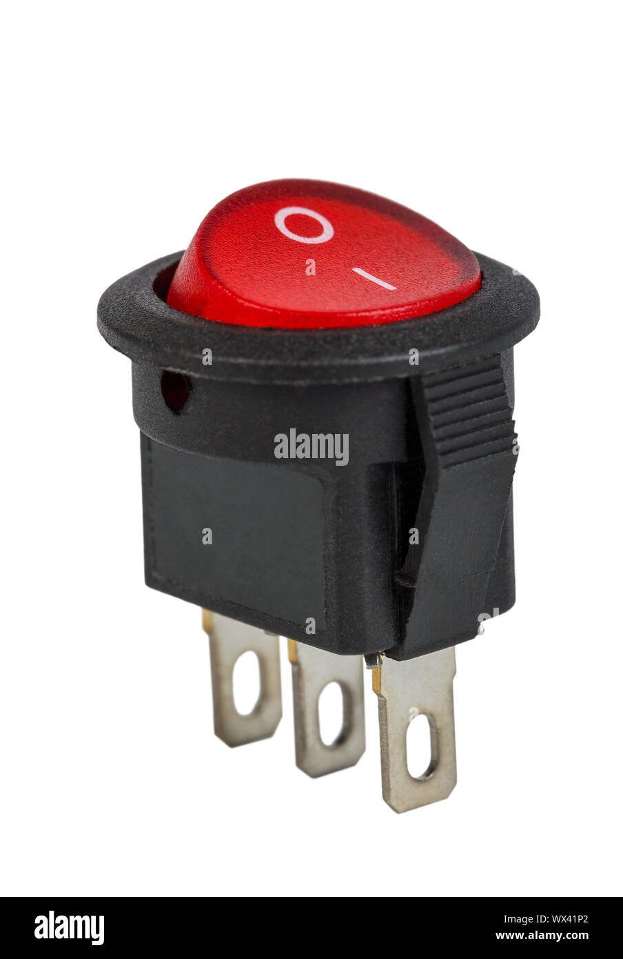 Red power switch on white background Stock Photo - Alamy