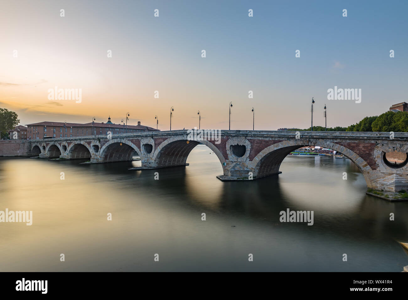 Sunset in the Garonne river and its bridges in Toulouse in Haute ...