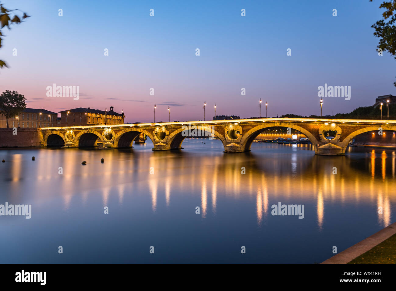 Sunset in the Garonne river and its bridges in Toulouse in Haute ...