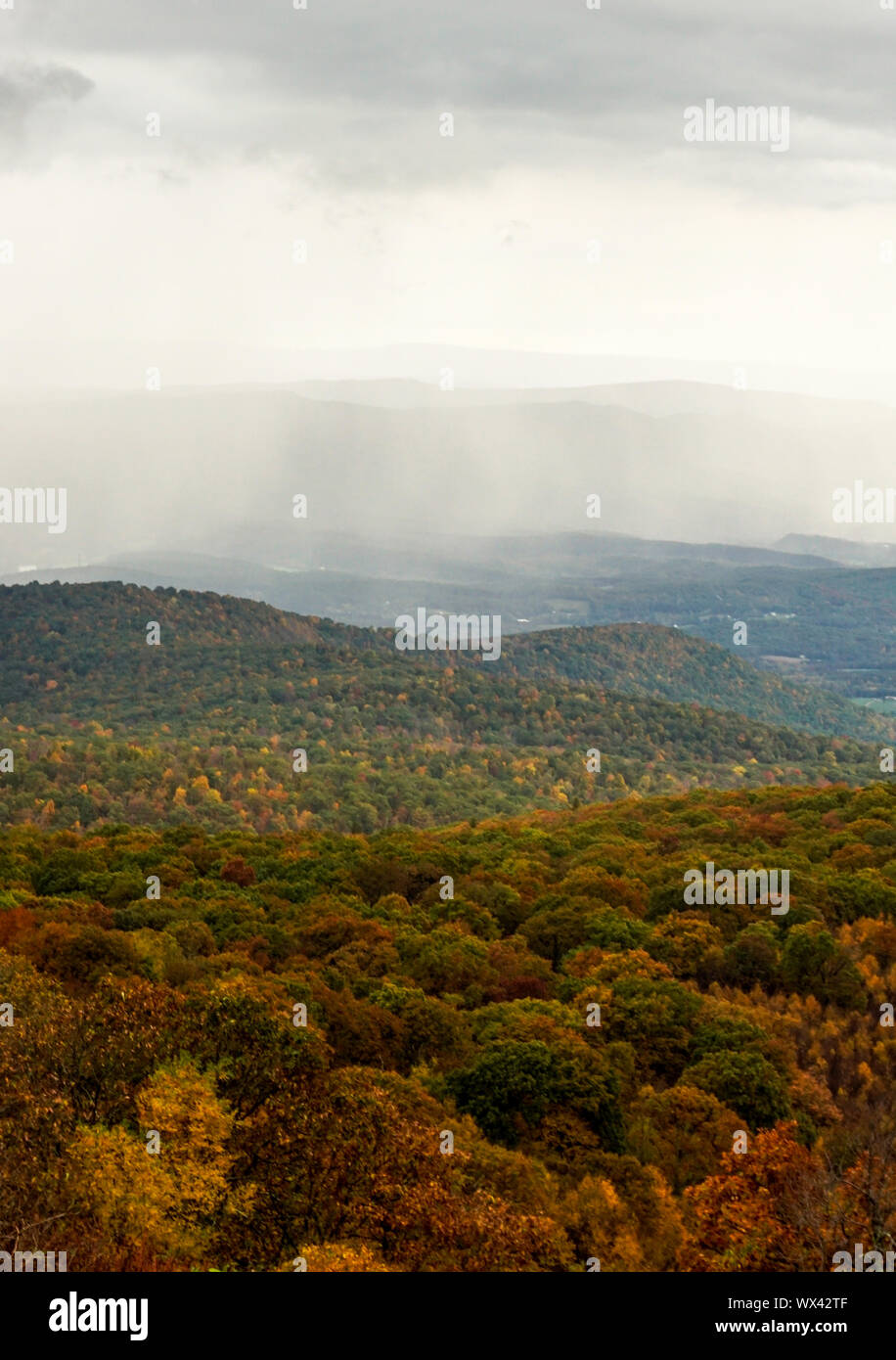fall color forest and rolling hills and valleys in the Appalachians of ...