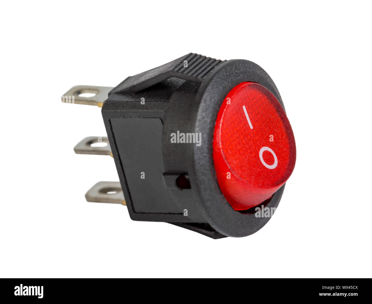 Red power switch on white background Stock Photo - Alamy